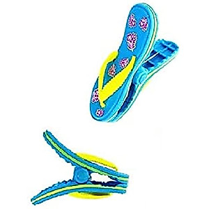 2 Set (4 Ct) Blue Toucan/Blue Flip Flops Beach Towel Clips Jumbo Size for Beach Chair, Cruise Beach Patio, Pool Accessories for Chairs, Household Clip, Baby Stroller