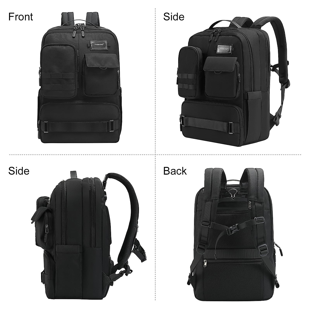 TIGERNU Travel Laptop Backpack for Men Anti-Theft Backpack Waterproof Business Work Bag Outdoor Tactical Backpack Fits 17.3 Inch Laptop （TGN-B008 Black）