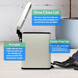 Reli. Small Trash Can with Lid, 1.3 Gallon (5 Liter) | Stainless Steel (White) | Small Bathroom Trash Can | Step Pedal Garbage Bin with Removable Bucket, Kitchen | Rectangular Metal Bin