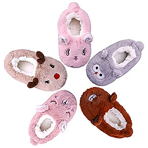 SDBING Toddler Boys Girls House Slippers Soft Cozy Fuzzy Non-Slip Winter Indoor Warm Shoes for Baby (18-24 Months, Gray Owl)