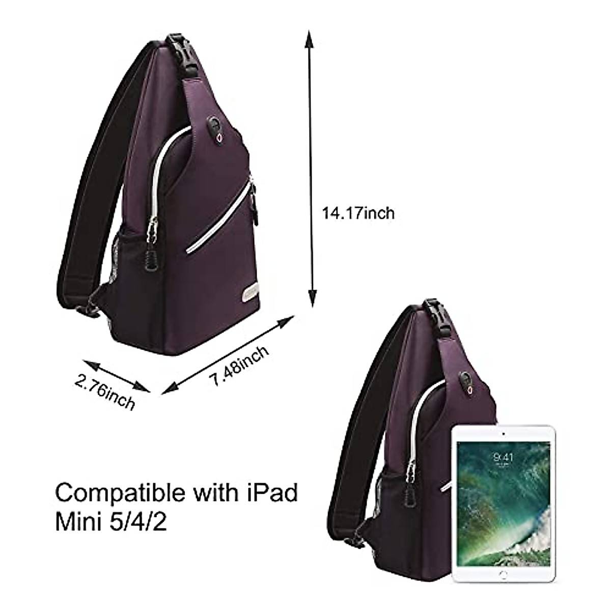 MOSISO Mini Sling Backpack,Small Hiking Daypack Travel Outdoor Casual Sports Bag, Purple