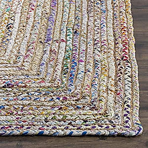 SAFAVIEH Cape Cod Collection Area Rug - 6' Square, Beige & Multi, Handmade Boho Braided Jute & Cotton, Ideal for High Traffic Areas in Living Room, Bedroom (CAP202B)