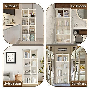 MU TU HD 5 Tier Bookcase with Doors, Floor Standing Bookshelf with Storage, Display Storage Book Shelf Organizer Storage Shelves for Bedroom Bathroom Kitchen