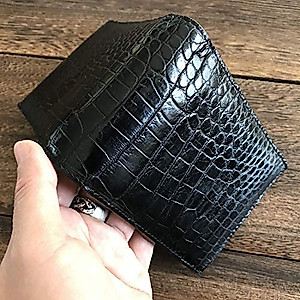 CHERRY CHICK Men's Luxury Crocodile Wallet Genuine Skin for Husband, Brother, Son, Father's Present (Black-Belly-Horizontal)
