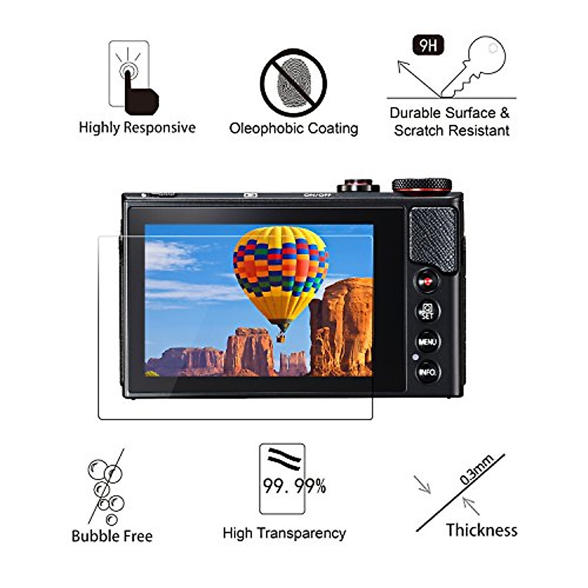 [3-Pack] Tempered Glass Screen Protector for Canon G7X Mark II G9X G9XII G7X G5X, Akwox 9H LCD Protective Cover