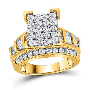 The Diamond Deal 10kt Yellow Gold Round Diamond Cluster Bridal Wedding Engagement Ring 2 Cttw