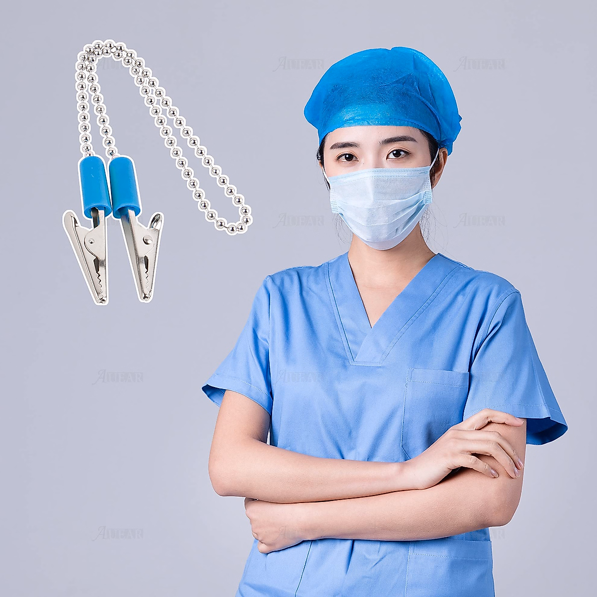 AUEAR, 6 Pack Napkin Clips Metal Dental Bib Clips Napkin Chain Bib Holder Napkin Fixing Clips Chain Lanyard Napkin Holder Flexible for Adult (4 Colors)