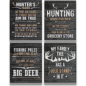 Fishing and Hunting Decor Wall Art Set of 4 - Hunting Wall Art Decor - Gifts for Hunters & Fisherman - Rustic Hunting Cabin Decor - Farmhouse Hunting Wall Decor - 8x10 unframed prints
