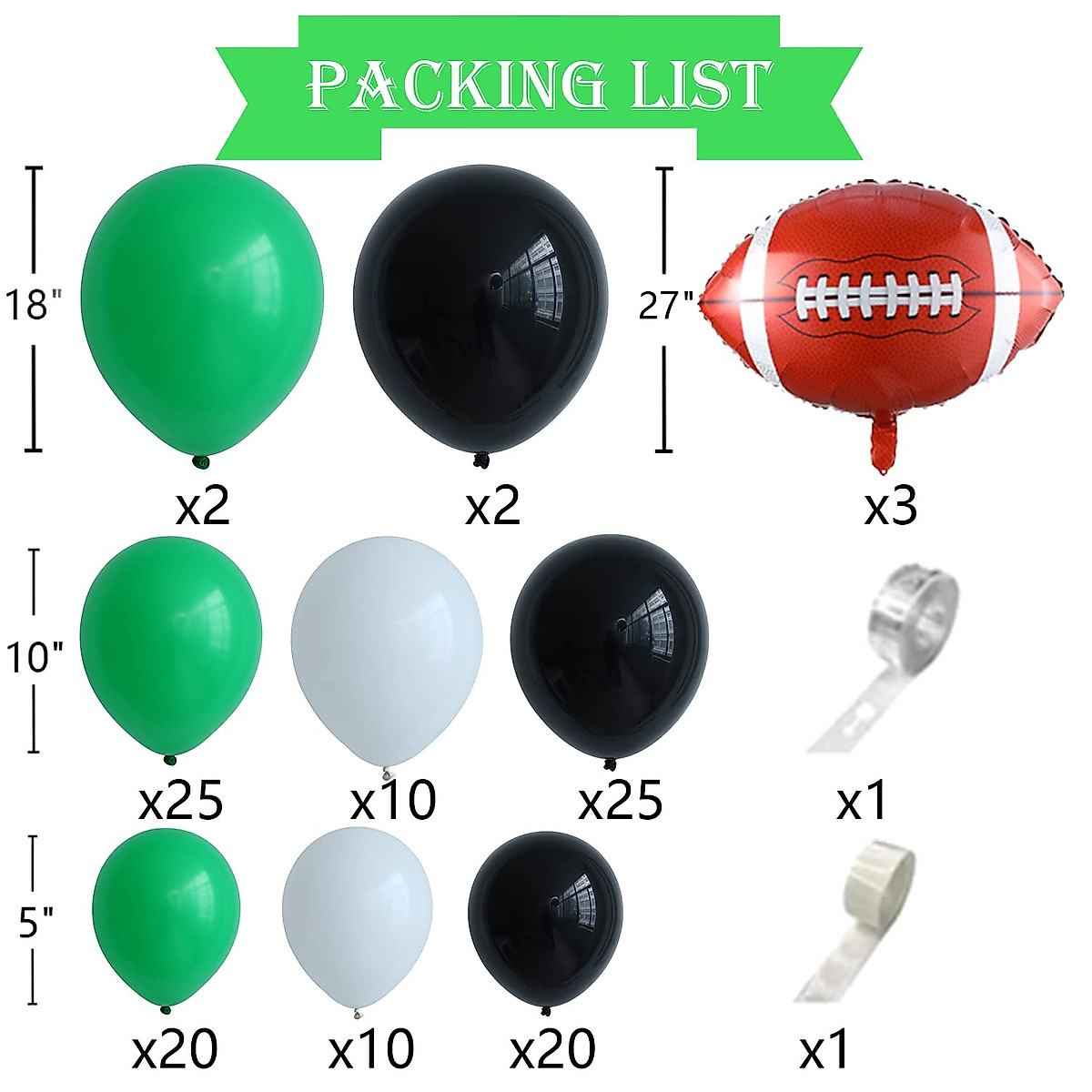 Football Party Balloon Garland Kit,119 Pcs Black White Green Balloons Arch with Football Shaped Mylar Foil Balloons for Kids Boys Teenagers Sport Theme Birthday Super Sunday Touchdown Party Decoration