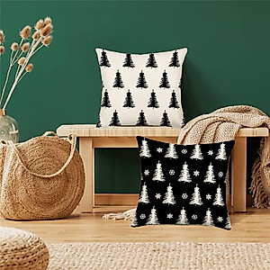 Easternproject Black and White Christmas Tree Decorations Pillow Covers 24x24 Inch Set of 2 Merry Christmas Trees Snowflake Throw Pillow Cover Xmas Winter Holiday Farmhouse Decor Cushion Case