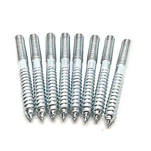 Haozheng Hanger Bolt M12x120 Silvery Double Headed Bolt Self-Tapping Screw with Hexagon for Furniture 8Pcs