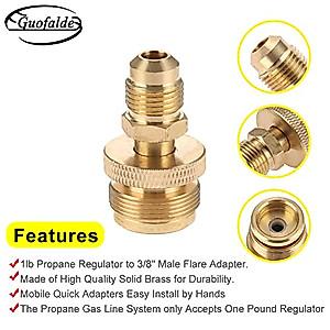 GUOFALDE 1LB Portable Propane Tank Cansiter Regulator Adapter Connection to 3/8" Male Flare (5/8"-18UNF) Thread, Portable Camping Grill Stove Parts for Heaters, Burner, Cooker, Fire Pit Parts