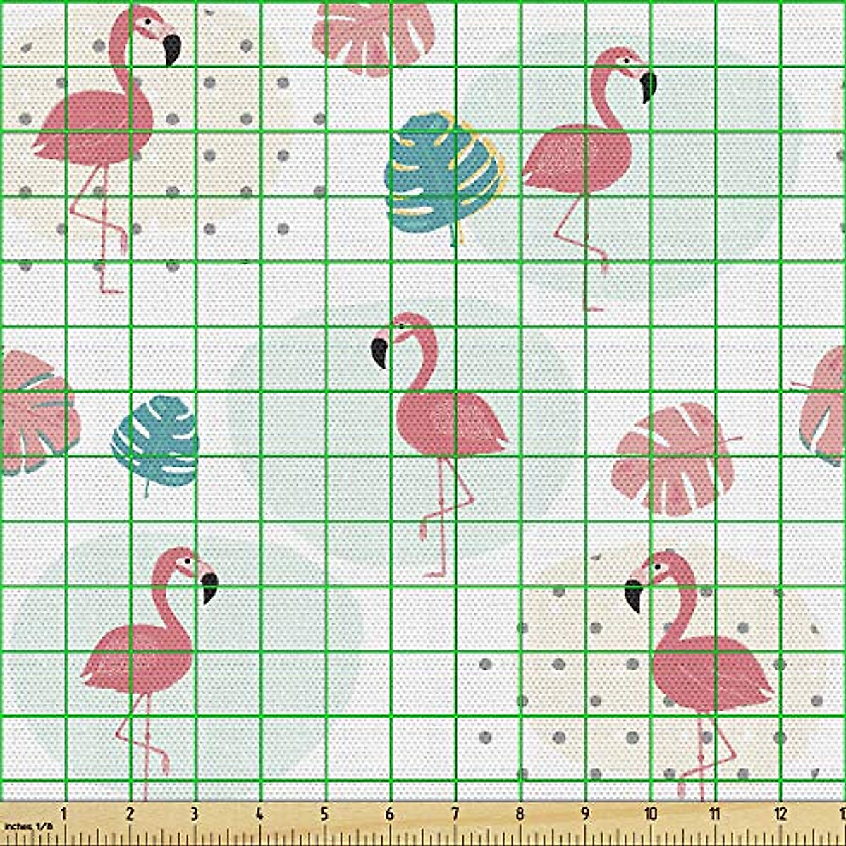 Ambesonne Tropical Fabric by The Yard, Flamingo Birds on Polka Dots Exotic Monstera Leaves Pastel Hawaiian, Decorative Fabric for Upholstery and Home Accents, 1 Yard, Coral Seafoam