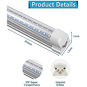 LED Shop Light 2ft, 24W 2500LM 6000K, T8 Led Garage Light, Clear Cover Linkable LED Tube Lights, Shop Lights for Room,Workbencha, Warehouse, V Shape LED Ceiling Lights, Basement, Plug & Play 4-Pack