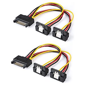 CableCreation SATA Power Cable, [2-Pack] 6-Inch SATA 15 Pin Male to 2xSATA 15 Pin Down Angle Female Power Splitter Cable