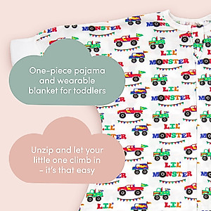 SleepingBaby - Flying Squirrel Wearable Blanket with No-Slip Cuffs for Toddlers - Comfortable Sleepwear - Monster Trucks - 2-3T