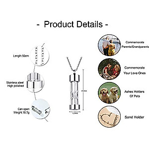 MPRAINBOW Stainless Steel Glass Bottle Hourglass Cremation Vial Urn Pendant Charm Necklace For Ash Memorial Keepsake For Men Women Pets