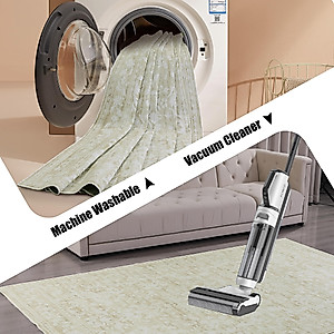 HOMBYS 10x14 Neutral Floral Area Rug for Living Room Bedroom, Large Boho Floor Carpet with Non-Slip Backing for Indoor, Traditional Home Deco Non-Shedding, Khaki, Machine Washable