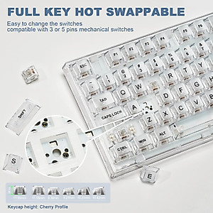YUNZII X75 82 Key Hot Swappable Mechanical Keyboard with Transparent Keycaps, Gasket Mount 75 Keyboard, RGB Backlit Custom Gaming Keyboard for Windows/Mac (Crystal Ice Switch, Wired-White)