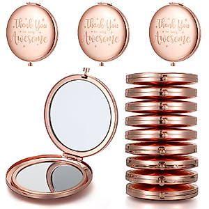 Roowest 12 Pcs Inspirational Compact Mirror Christmas Small Gifts for Women Bulk Thank You for Being Awesome Makeup Mirror for Purse Double Sided Travel Magnifying Pocket Mirror for Mom(Rose Gold)
