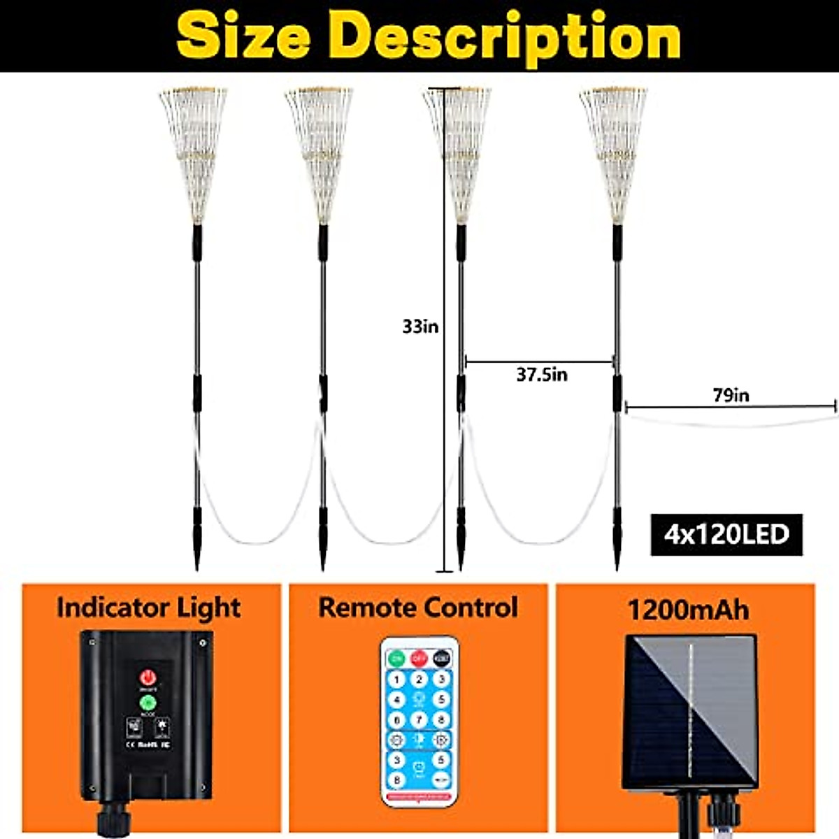 IQGVEB Solar Lights Outdoor Firework, Timer 4PCS Gorgeous Garden Lights with Remote Automatic Switch 8 Modes Dimming Levels, Waterproof Sparkles Landscape Pathway Lights