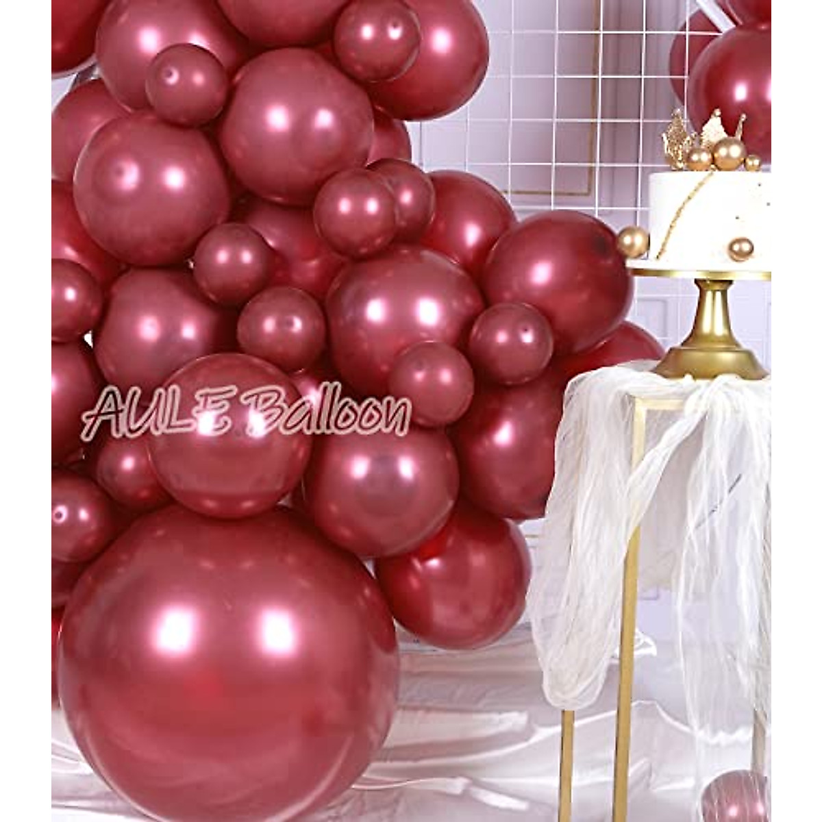 AULE 100 Pcs Metallic Burgundy Balloons Different Sizes 18/10/5 inch Maroon Chrome Latex Shiny Helium Balloons Party Decoration for Birthday Wedding Baby Shower Graduation Anniversary