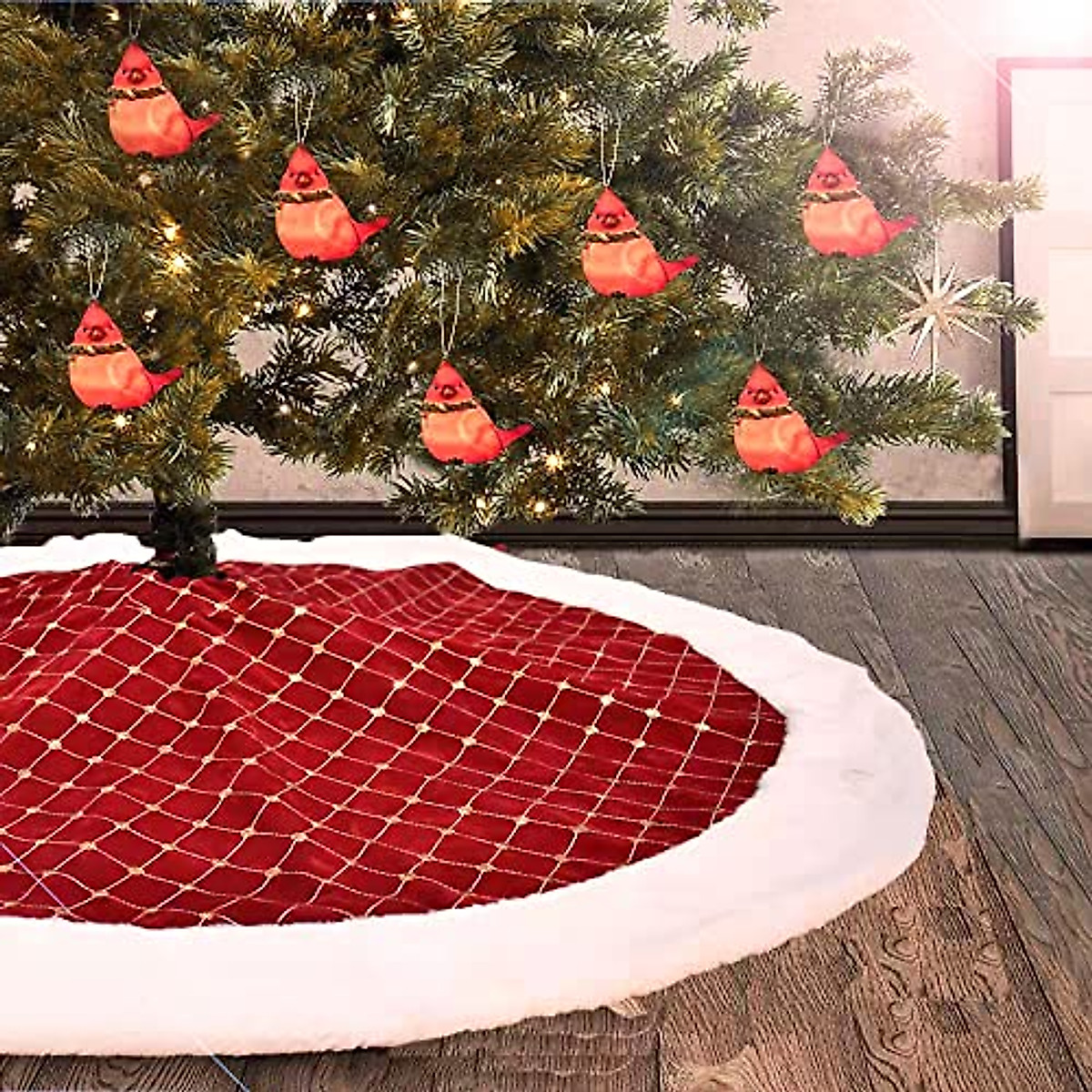 Christmas Cardinal Red Bird Lights 2pcs Garden Lantern Yard Decoration, Christmas Tree Hanging Decoration Battery Powered