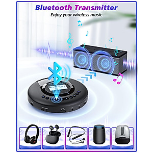 CD Player Portable ARAFUNA, Portable CD Player Bluetooth with FM Radio, 2000mAh Rechargeable CD Player for Car with LCD Screen, Anti Shock Protection Walkman CD Player with Headphone, AUX Cable