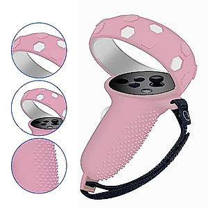 JYMEGOVR for Oculus Quest 2 Controller Silicone Cover, Protective Accessories for Meta VR Grips with 2 Silicone Button Covers, Multi Colors Soft Grips Skin (Pink for Grips)