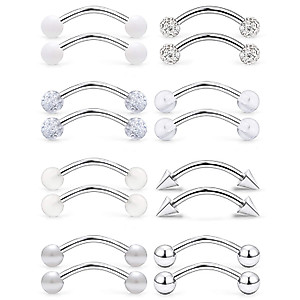 SCERRING Snake Eyes Tongue Rings 14G Stainless Steel Curved Barbell Nipplerings Nipple Rings Piercing Jewelry Retainer 16mm 5/8Inch 16PCS Silver