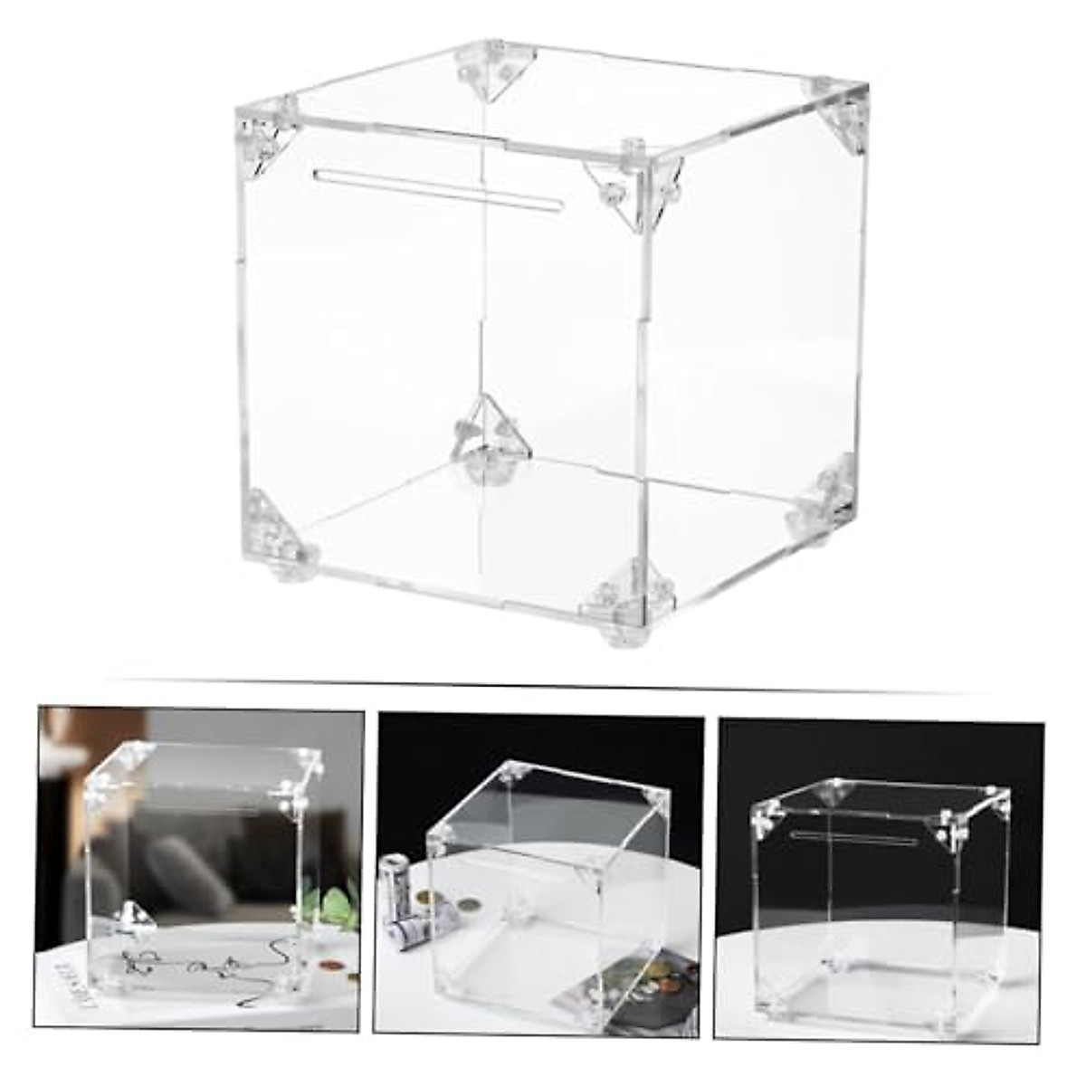 JOEBO Acrylic Piggy Bank Tabletop Coin Container Tabletop Saving Bank Money Supply Cash Saving jar Transparent Bank Daily use Saving Pot Compact Bank Cylinder Household Products 15c