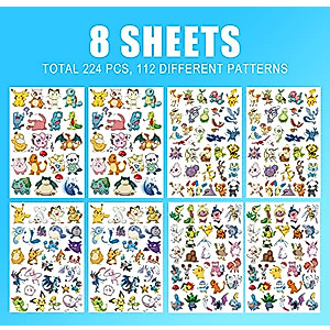 200 PCS Anime Temporary Tattoos for Kids Waterproof, Japanese Cartoon Tattoo Stickers for Kids, DIY Sticker Arts, Birthday Party Favors/supplies for Kids, Classroom School Decorations