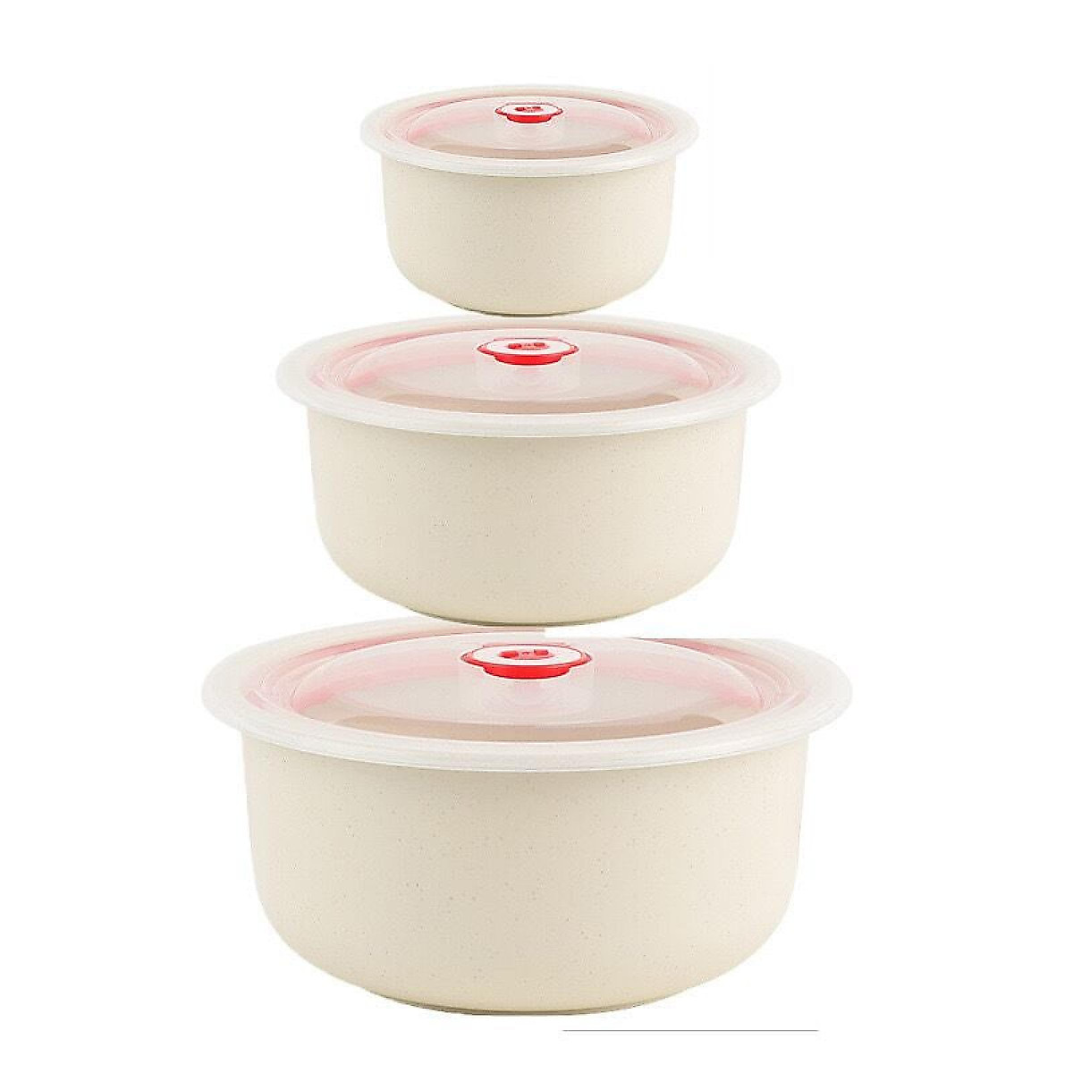 UNTAECFIS Wheat Straw Crisper Box with Lid Dry Food Vegetables and Fruits Sealed Storage Box Portable Plastic Crisper Bowl Set, Beige