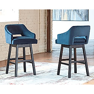 Signature Design by Ashley Tallenger 31" Upholstered Swivel Bar/Pub Height Bar Stool, 2 Count, Blue & Dark Brown