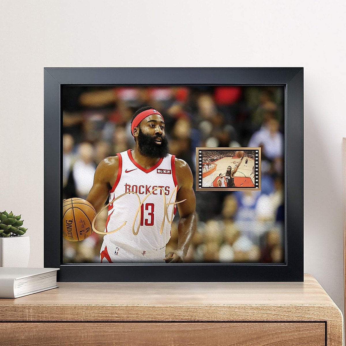 sufenvera Signed James Harden Memorabilia Film Photo Framed Poster,Basketball Star Artwork Collection,Gifts for James Harden Fans on Birthday Thanksgiving Christmas 10x8 Inches