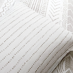 Lush Decor Hygge Geo Reversible 3 Piece Cotton Duvet Set, King, Taupe & White