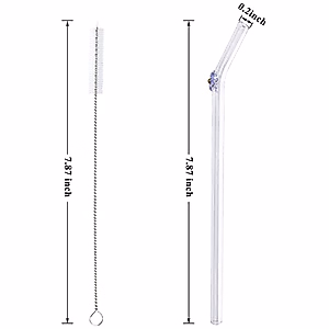 KIGOTWIN Reusable Glass Straw with Flower ,Colorful Shatter Resistant Bend Straws Cocktails Bar Accessories with Cleaning Brush (8), Blue,Green,White,Grey,Pink,Purple