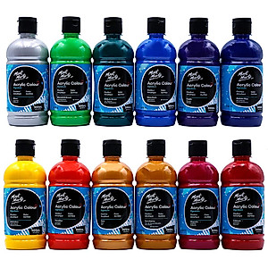 Mont Marte Signature Acrylic Color Paint Set, 12 x 16.9oz (500ml), Semi-Matte Finish, 12 Vibrant Colors, Suitable for Canvas, Wood, Fabric, Leather, Cardboard, Paper, MDF and Crafts