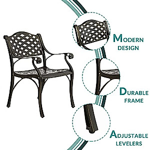 MEETWARM 2 Piece Patio Dining Chairs, Outdoor All-Weather Cast Aluminum Chairs, Patio Bistro Dining Chair Set of 2 for Garden Deck Backyard, Lattice Weave Design