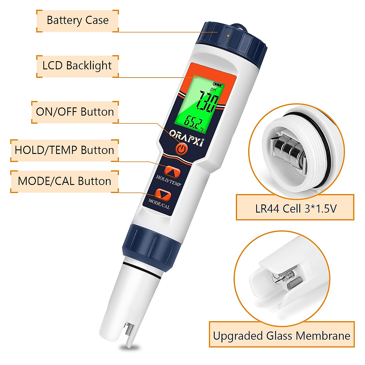 Pool Salt Tester pH Meter ORAPXI Salinity Meter and pH Tester PPM EC Meter with LCD Screen 5 in 1- Salt pH TDS EC Meter for Saltwater Pool, Hot Tubs, Spas, Aquarium, Hydroponics System, Home Brew