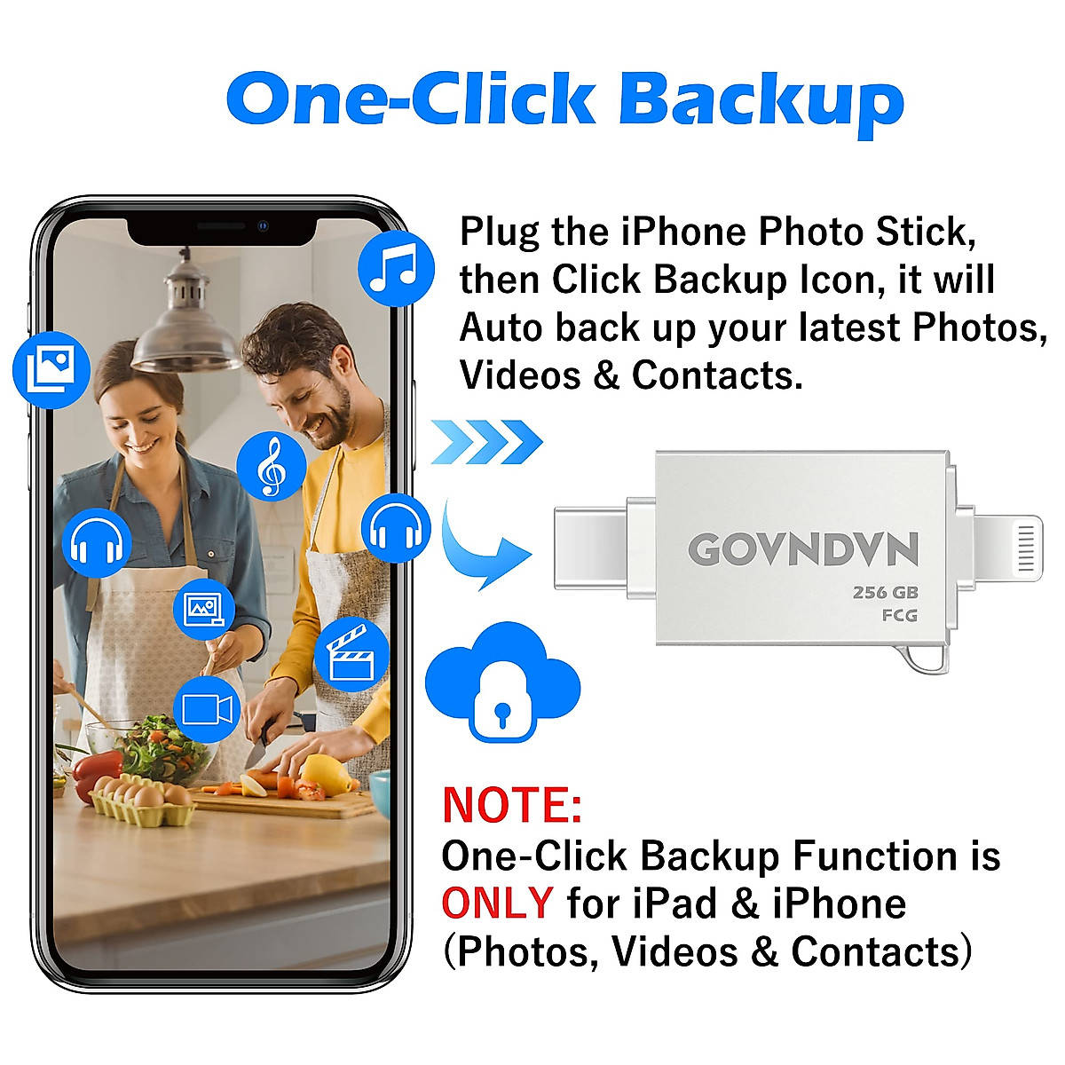GOVNDVN MFi Certified 256GB iPhone Photo-Stick-USB-C iPhone-Flash Drive Photo-Storage-Thumb-Drive iPhone Backup Stick iPhone Memory Storage for iPhone 15/14/13/12/11 iPad Mac PC Android