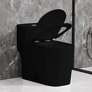 SouNor Matte Black One Piece Toilet Dual Flush 1/1.5 GPF Elongated U Shaped 17.3" Tall Bowl Comfortable For Seniors Elderly Modern 12" rough-in (SN1080B)