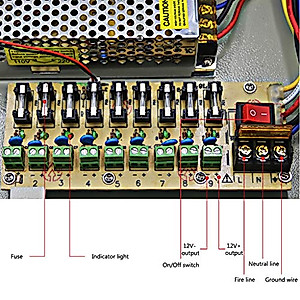 9CH Channel Port Distributed Power Supply Box Swithing Power Supply Output 12V 10 Amp for CCTV DVR Security System and Cameras