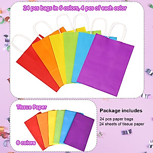 24 Pieces Gift Bags with Tisseu Paper, Party Favor Bags with Handles, 6 Colors Gift Bags for Wedding, Birthday