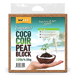 Compressed Coco Coir Block 10 Pounds, Natural Seed Starter with Low EC and pH Balance, Enhance Root Growth in Herbs, Flowers, and House Plants, Organic with High Expansion - by Vivlly