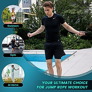 FEECCO 1/2 lb Weighted Jump Rope for Boxing, Cardio, Crossfit Workout, 8~11ft Range Adjustable Length Steel Ropes with Ball Bearings and Metal Handles, Suitable for Men and Women