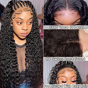 Water Wave Lace Front Wigs Human Hair Wigs for Women HD 13x4 Glueless Lace Frontal Wigs Human Hair Pre Plucked with Baby Hair Wet and Wavy Wigs Human Hair 150% Density Natural Color (24 Inch)