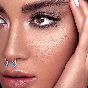 Hicarer 4 Pieces Septum Ring Horseshoe Hoop Ring 16g Butterfly Nose Rings Earring Cartilage Earring Hoop Captive Bead Rings Tragus Daith Helix Piercing Body Jewelry for Women Man