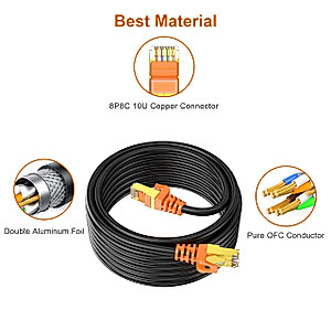 NC XQIN Cat 7 Outdoor Ethernet Cable 200 ft, CAT 7 Heavy Duty Double Shielded Ethernet Patch Cable Waterproof Ethernet Cable for Ethernet Switch, IP Camera, POE and More Direct Burial Ethernet Cable