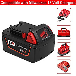 Rocivic 2 Packs 6.0Ah Replace for Milwaukee 18V Battery, Compatible with Milwaukee 18 Volt M18 48-11-1820 48-11-1812 48-11-1850 48-11-1828 48-11-1828 48-11-1815 Cordless Power Tools